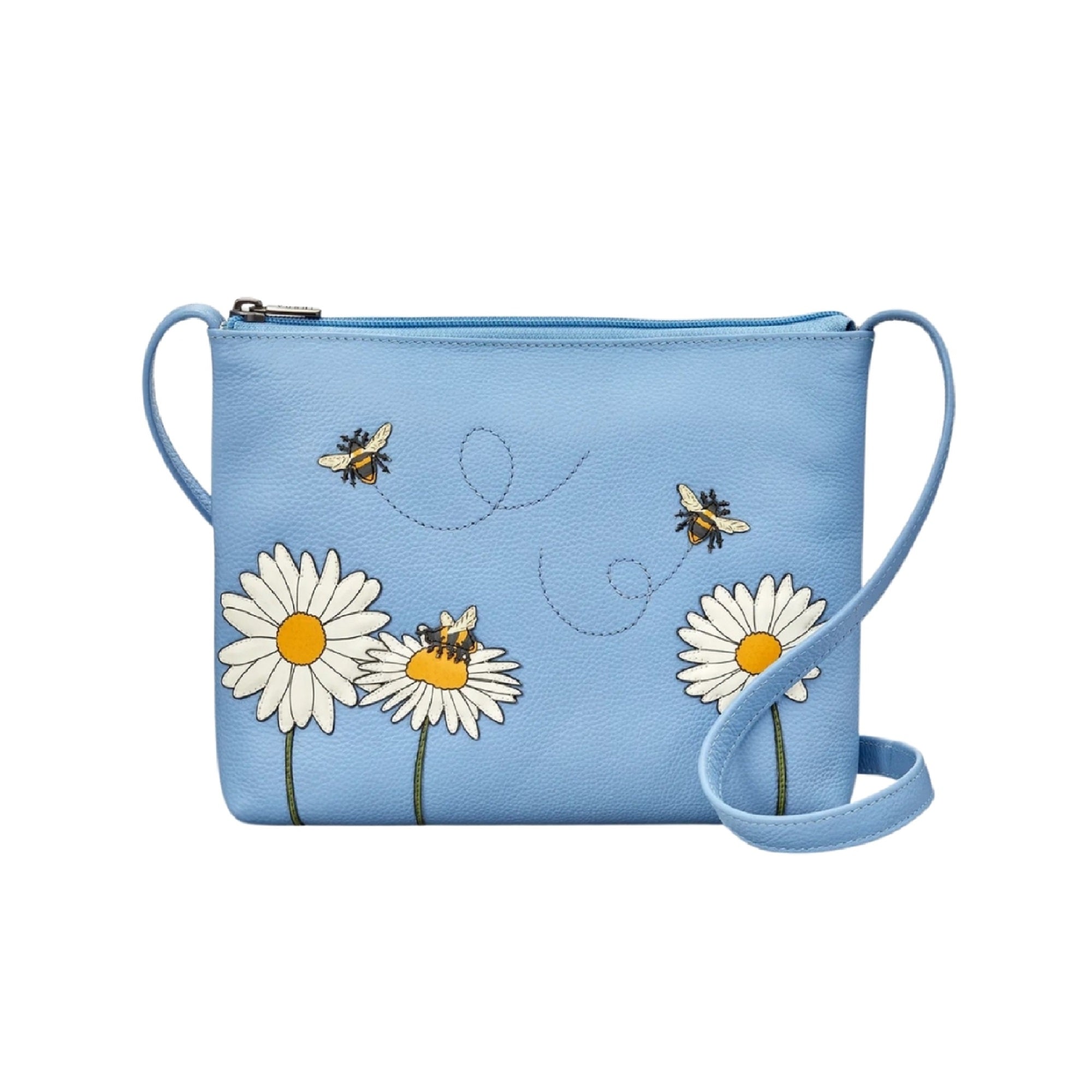 Bee Happy Leather Crossbody Bag - Blue – Snazzy Shop NZ