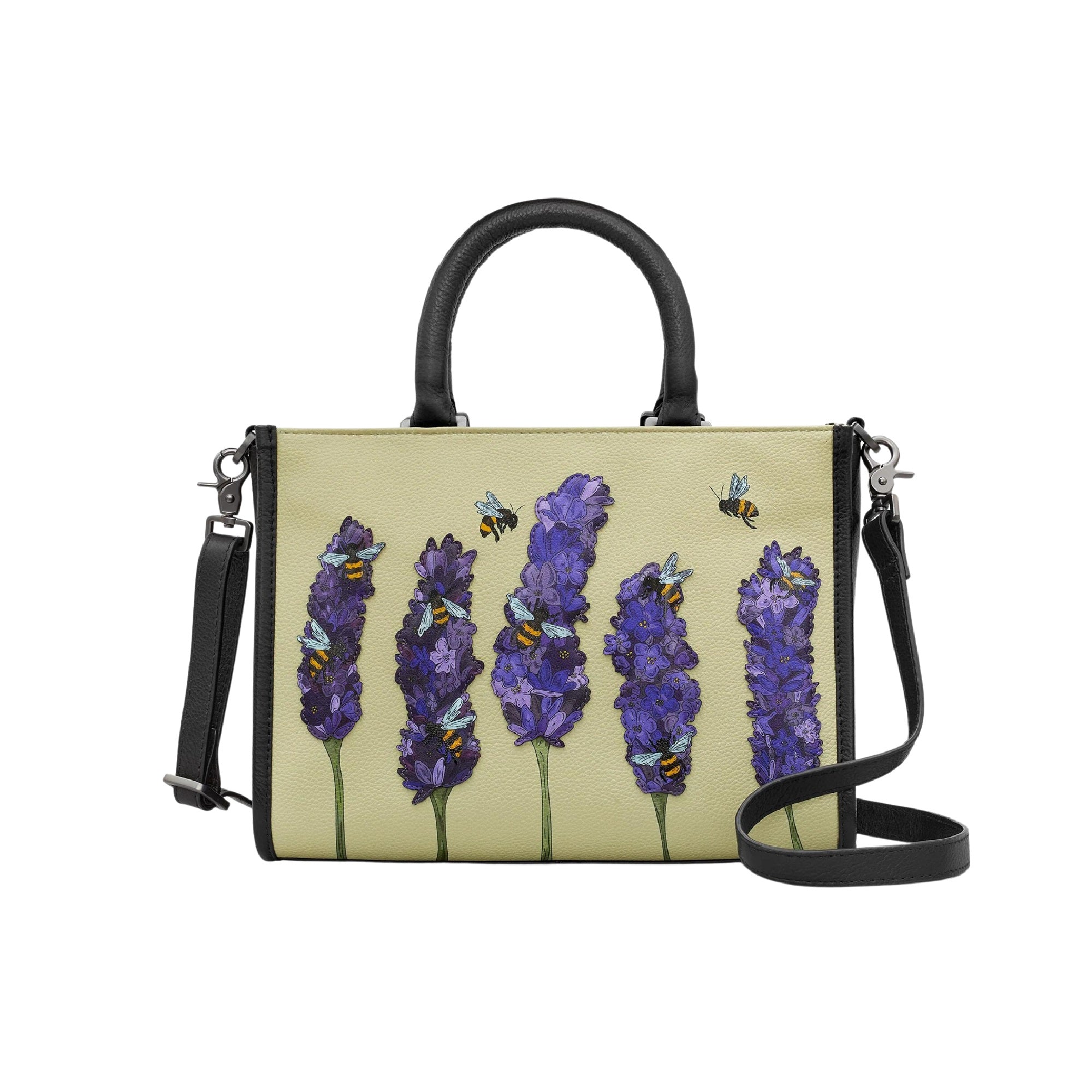 Bees Love Lavender Leather Grab Bag - Black – Snazzy Shop NZ