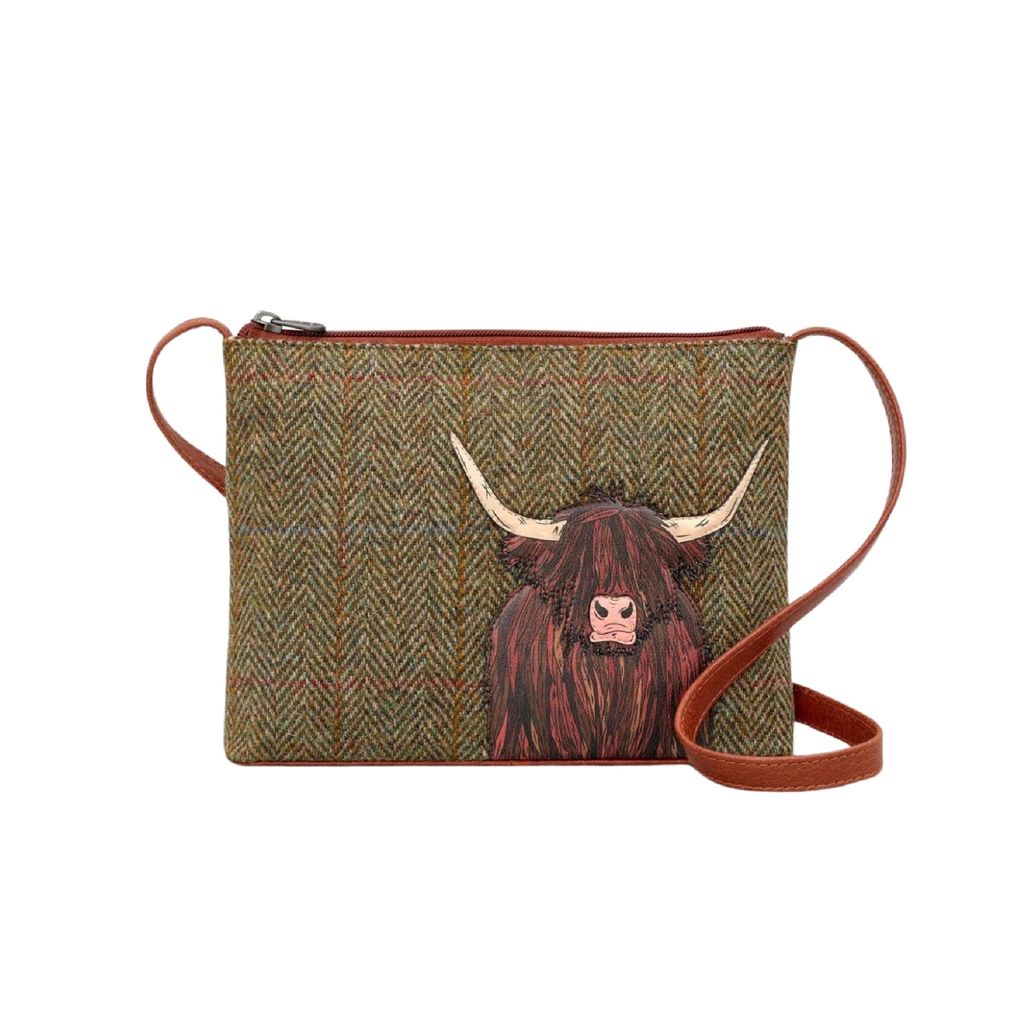 Highland Cow Tweed Leather Crossbody Bag - Brown – Snazzy Shop NZ